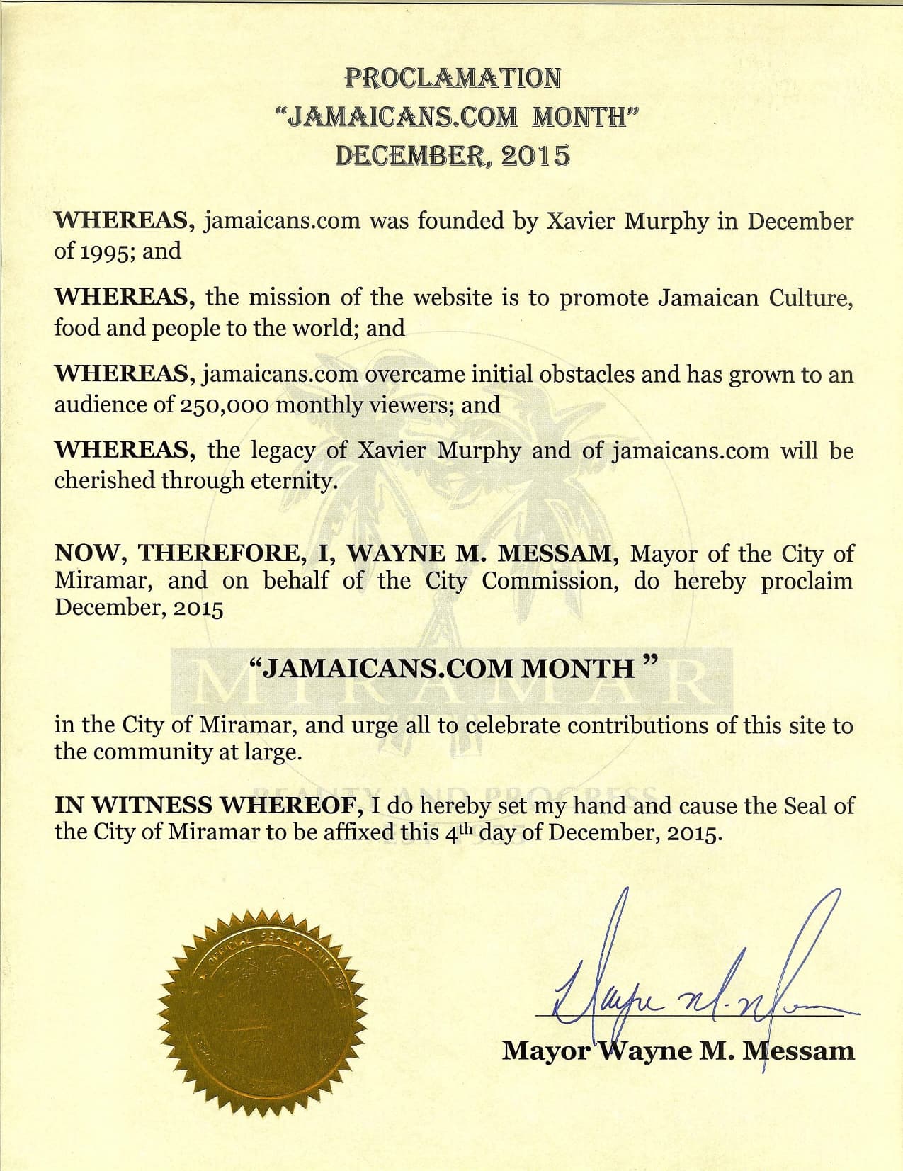 Jamaicanas.com Founder Xavier Murphy Honoured